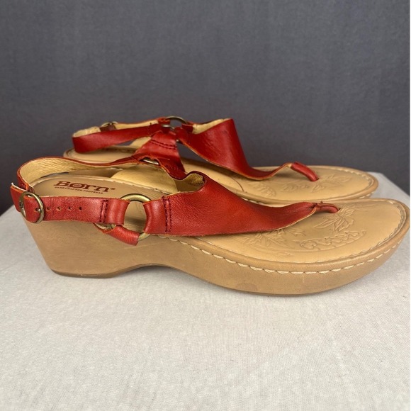 Born | Shoes | Born Womens Red Leather Slingback Wedge Sandals Size 8 ...